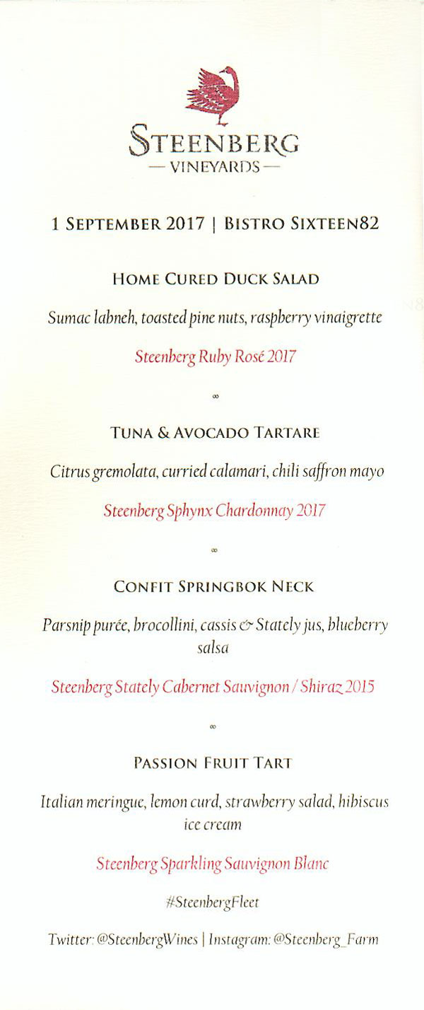 .: Steenberg spring wine launch with lunch at Bistro 1682