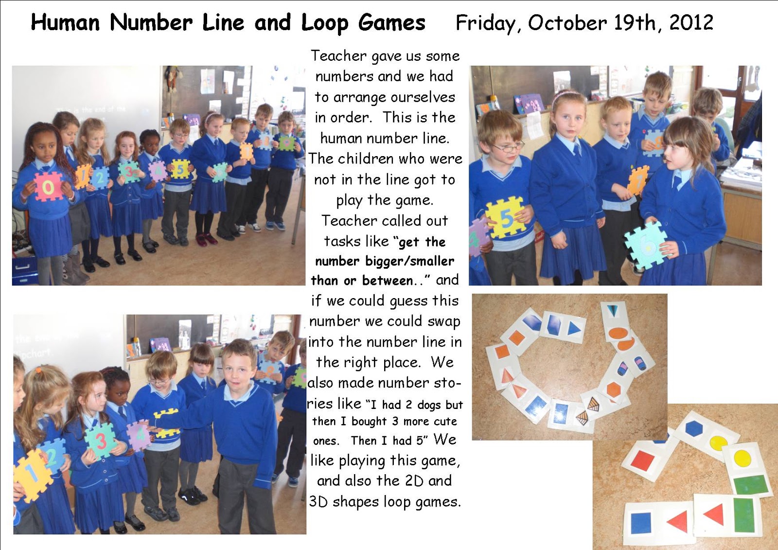 Maths Page: Human number line and shapes loop games