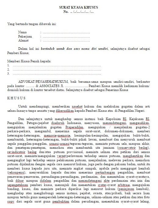 Contoh Format Surat Kuasa Khusus Terbaru dan Terlengkap File Word ...