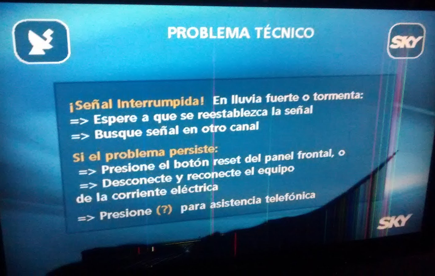MENSAJE DE PROBLEMA TÉCNICO SKY O VE TV