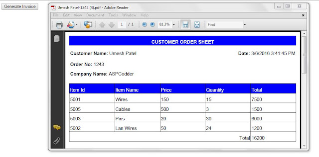 How to Generate Pdf Invoice Dynamically in Asp.Net - D365 F&O Solutions