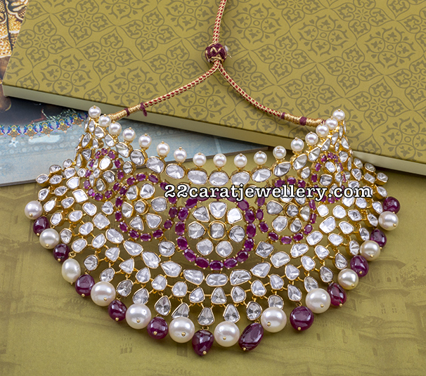 Kundan Bridal Set with Ruby Flat Diamonds - Jewellery Designs