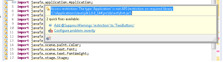 Notes Of A Programmer Get Rid Of Eclipse Warning Messages On Javafx Api