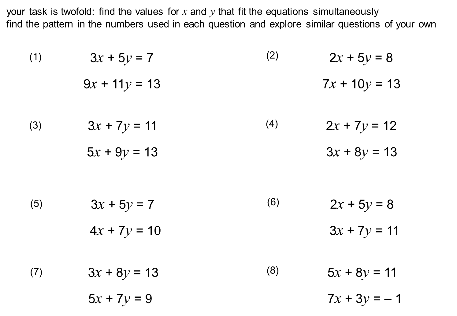 MEDIAN Don Steward Mathematics Teaching Simultaneous Equation Tasks MEDIAN Don Steward Mathematics Teaching Simultaneous Equation Tasks