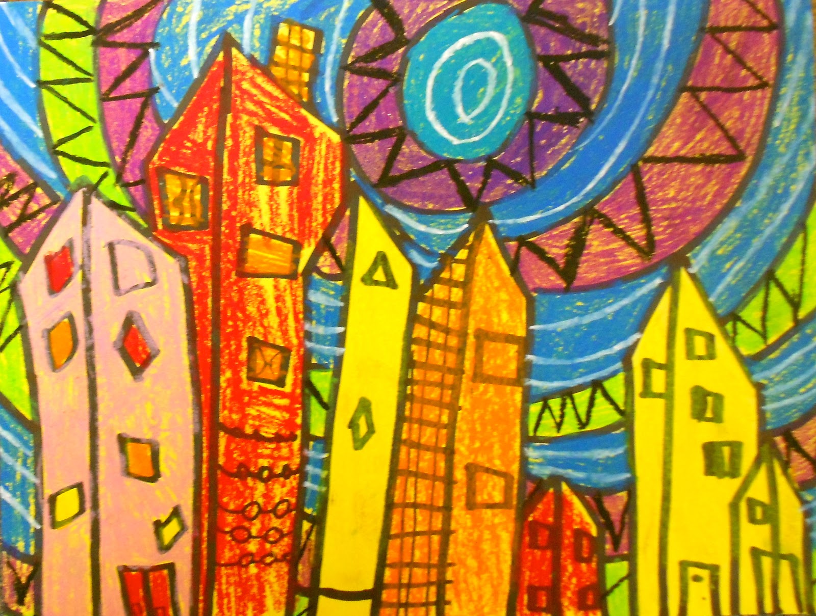 Art. Eat. Tie Dye. Repeat.: 3rd Grade Warm and Cool Cityscapes