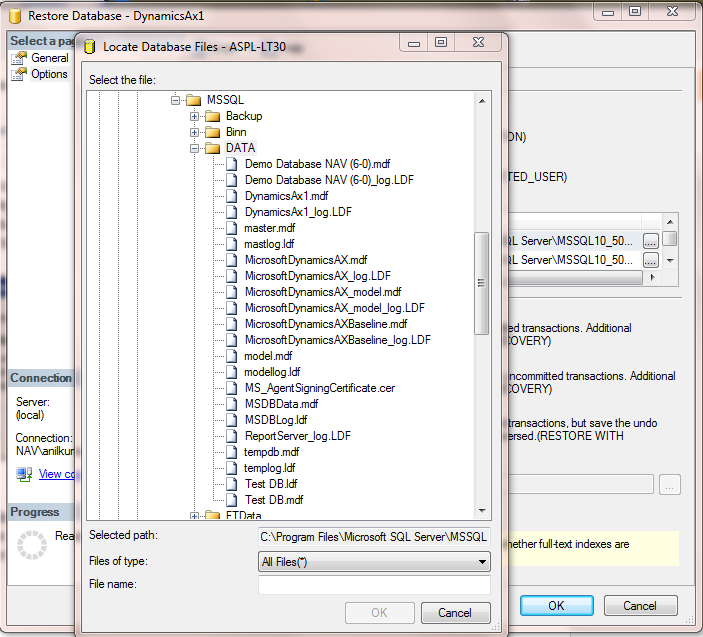Axapta4u Db Restore Error Restore Failed For Server Servername Microsoftsqlserver
