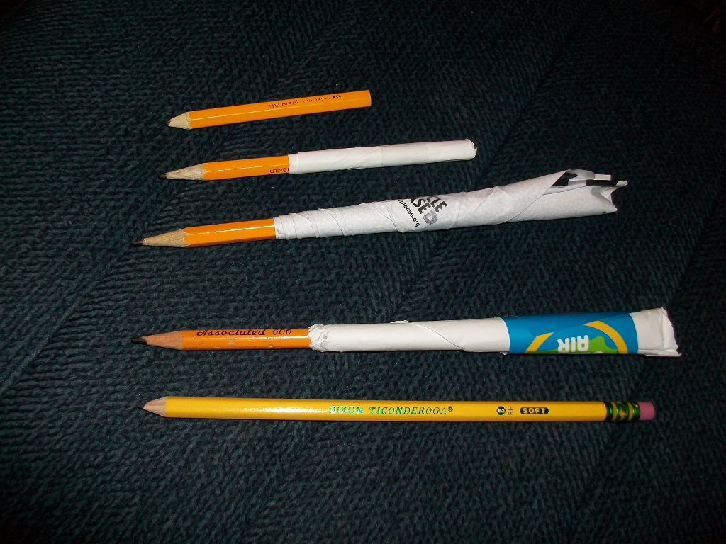 P-Touch fun: Extending a short pencil with a piece of paper