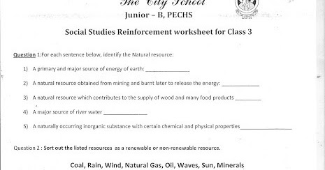 The City School: Grade 3 Social Studies Reinforcement Worksheet