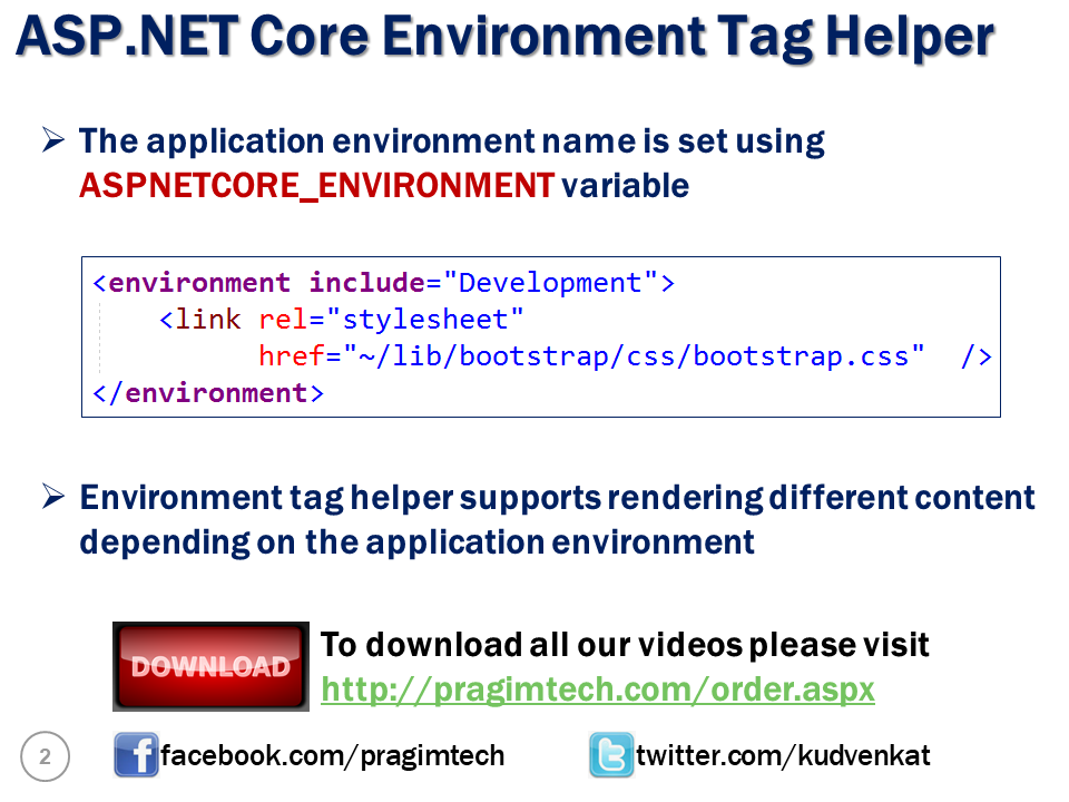 Sql server, .net and c# video tutorial: ASP.NET Core Environment Tag Helper - Slides