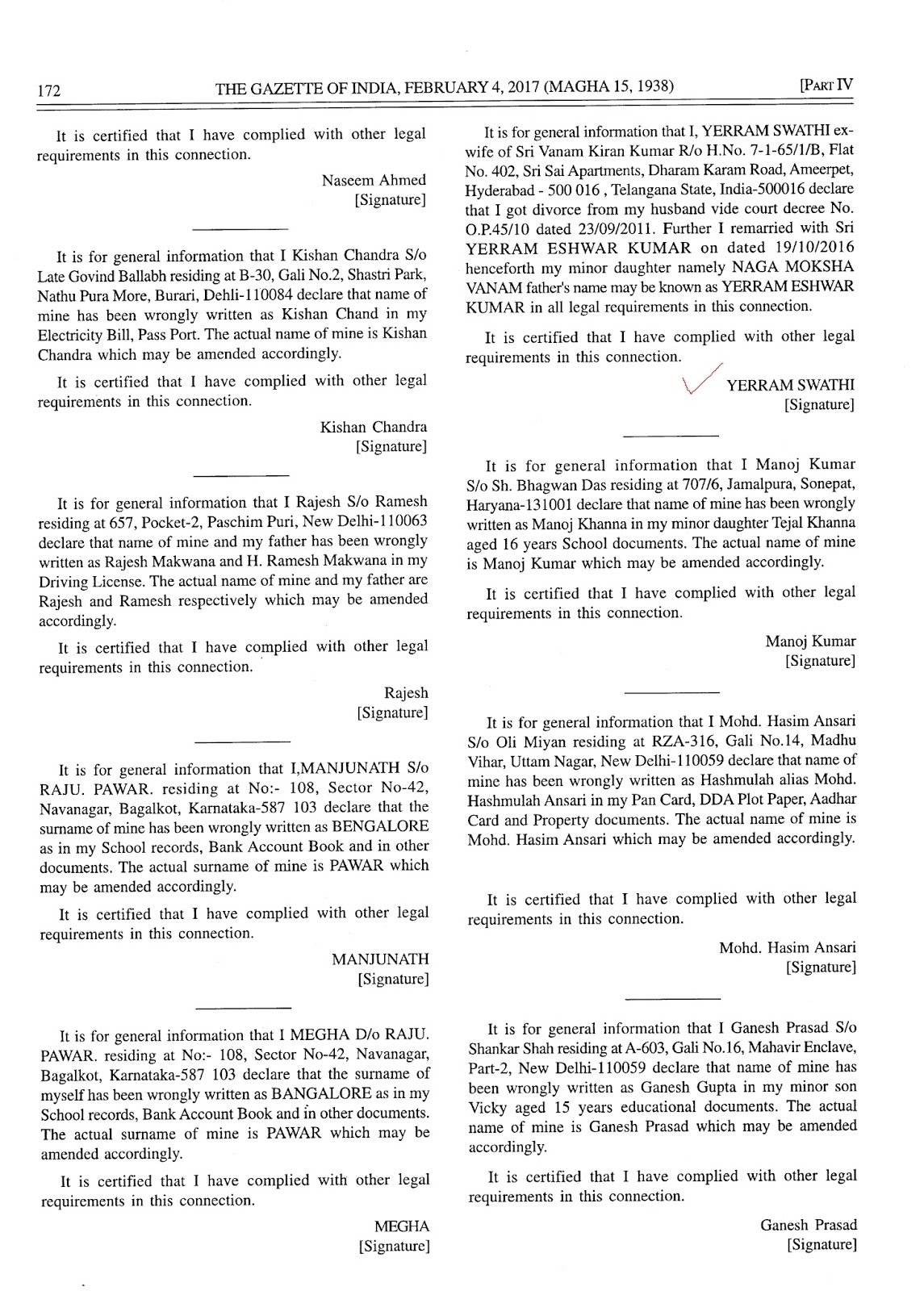 Telangana Gazette and India Gazette - Name Change/Correction: INDIA ...