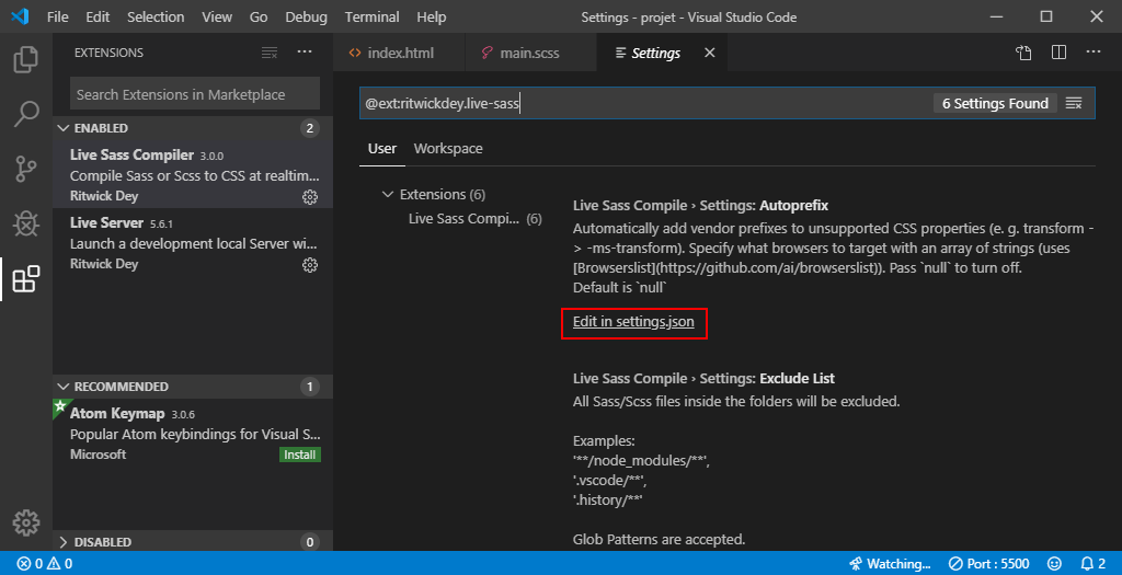 Sass avec Visual Studio Code
