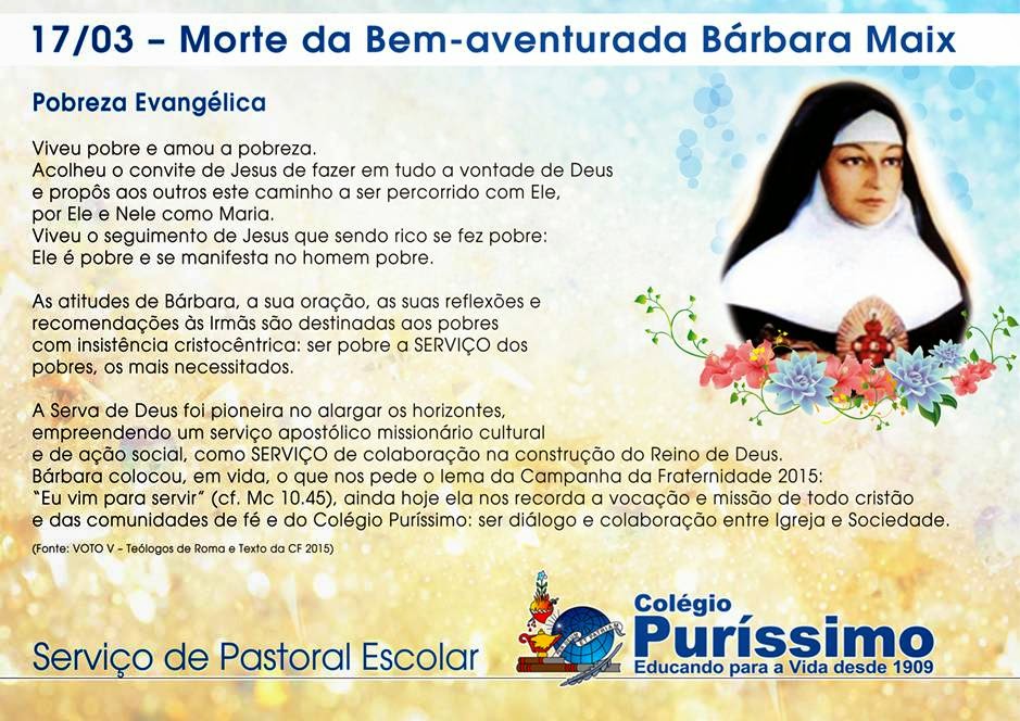 Bem-Aventurada Bárbara Maix: Os 142 anos da morte de Bárbara Maix