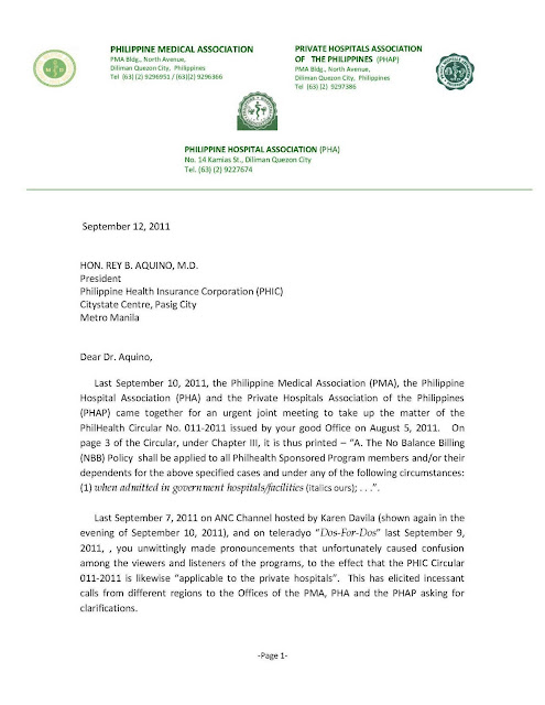 PhilHealth 101: Letter of PMA, PHAP, PHA to PhilHealth re: No Balance ...