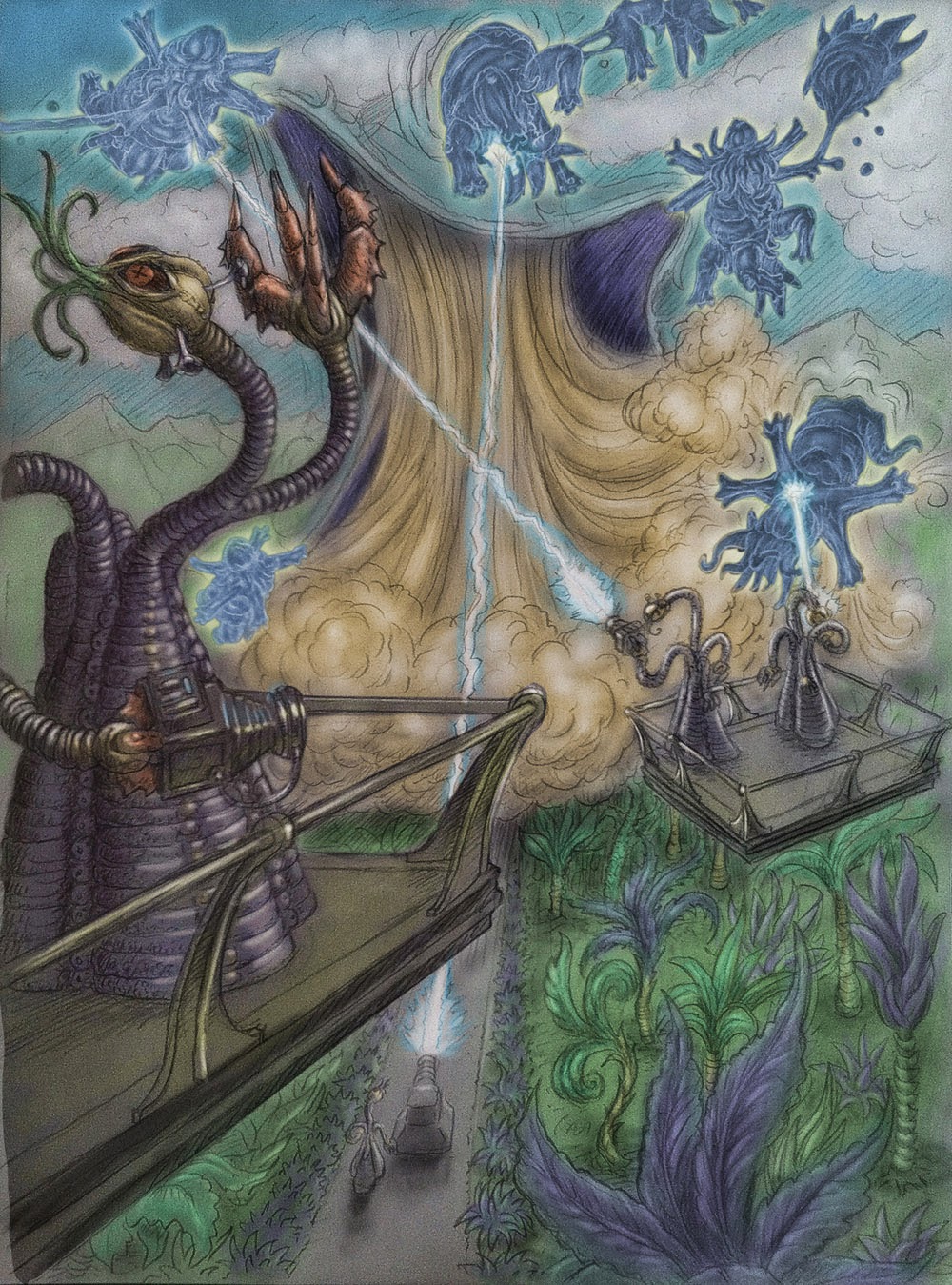 My Vain Doodles: Yithians battling Flying Polyps