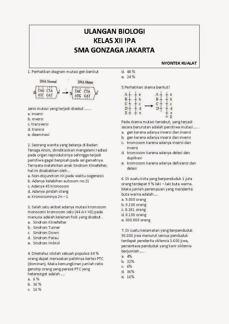 ULANGAN HARIAN MUTASI - EVOLUSI | Materi dan Soal Biologi