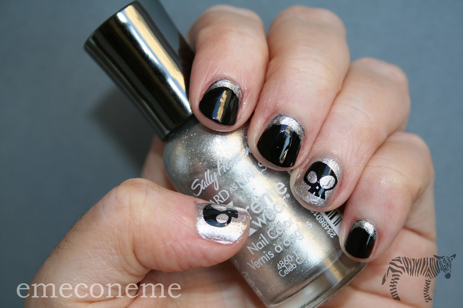eMeconeMe: Monday Mani: Plata y calaveras negras/ Silver and Black Skulls.