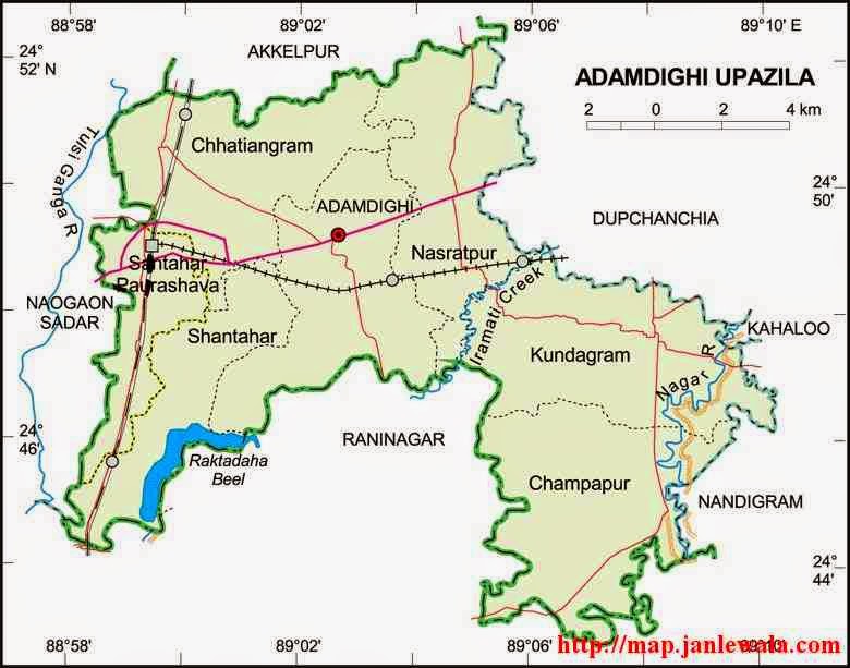 Adamdighi Upazila Map, Bogra District, Bangladesh