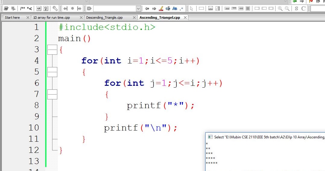 Black-White Mubin | মুবিনের রাফখাতা: Ascending Triangle: C Code by MUBIN