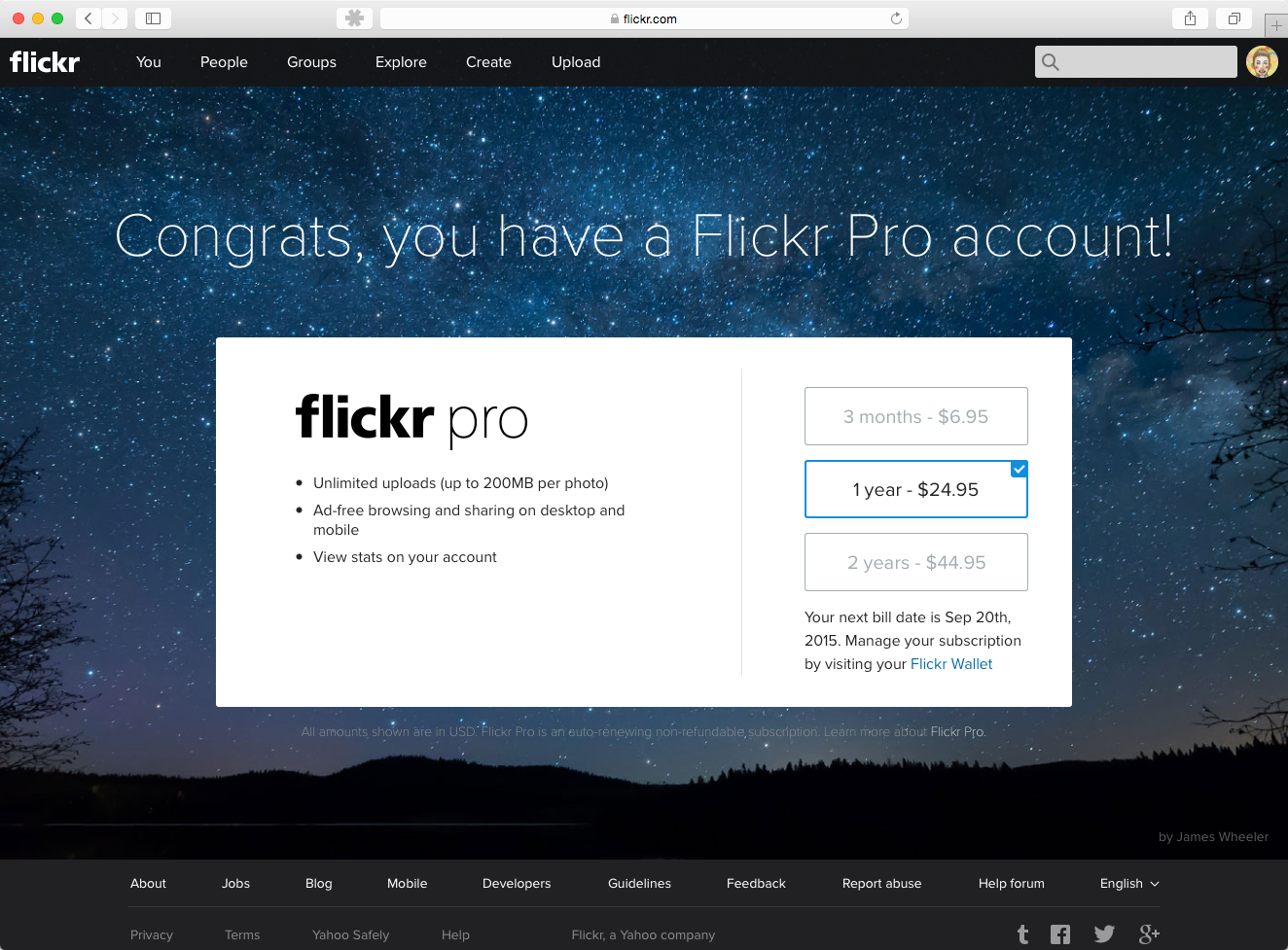 Flickrのプロアカウントが、また無制限に戻っている??? ~ 点と点の間