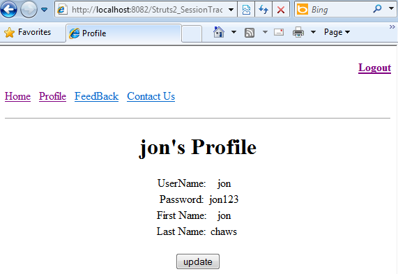 Session Tracking using SessionAware Interface with Struts2, Oracle Database and Eclipse IDE ...