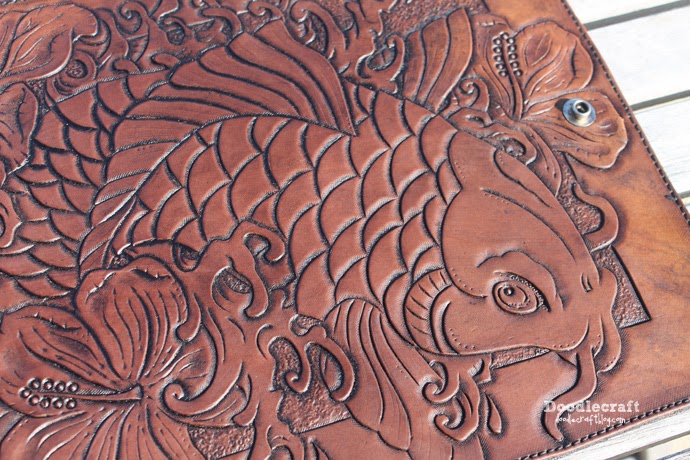 Leather Tooled Mass Embrace Alongside Koi In Addition To Hibiscus ...