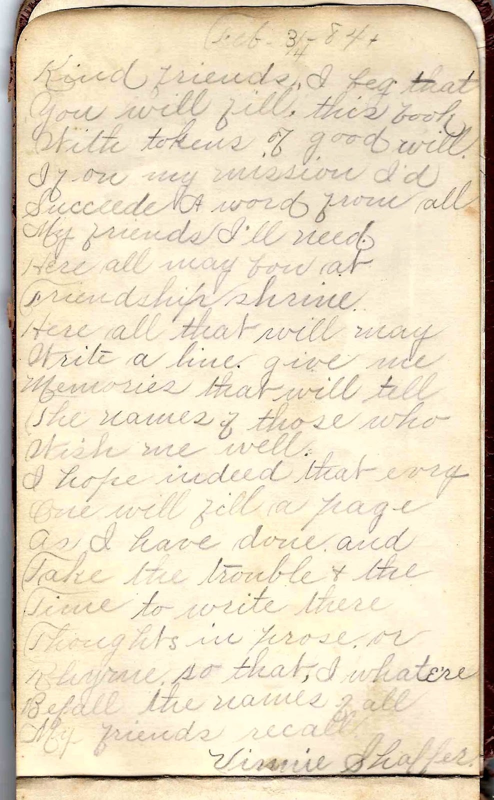 Heirlooms Reunited: 1880s Autograph Album of Vinnie Blanche Shaffer of ...