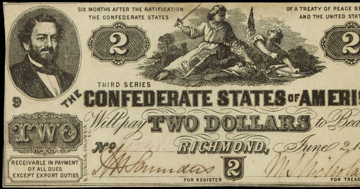 Confederate Paper Money $2 Dollar Bill from Richmond, Virginia, June 2 ...