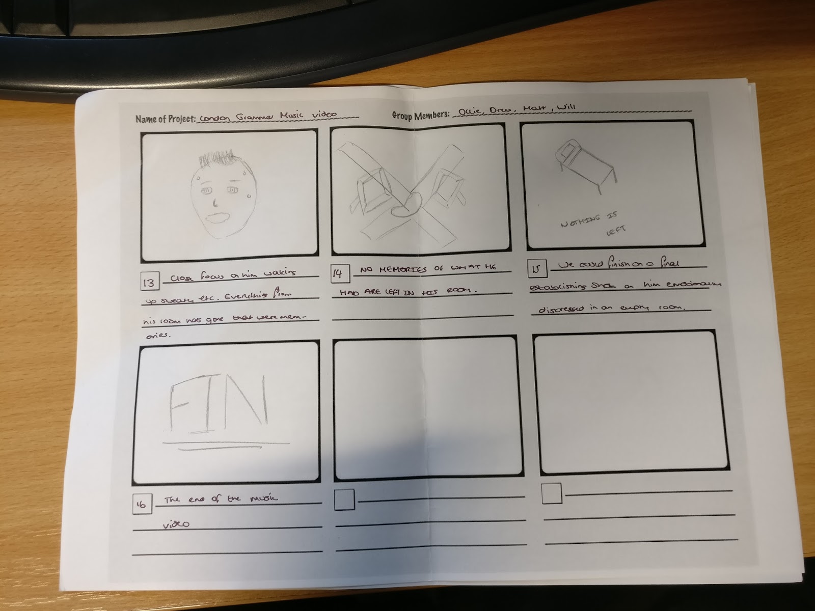 Updated storyboard plans - Oliver Turner A2 Media Studies