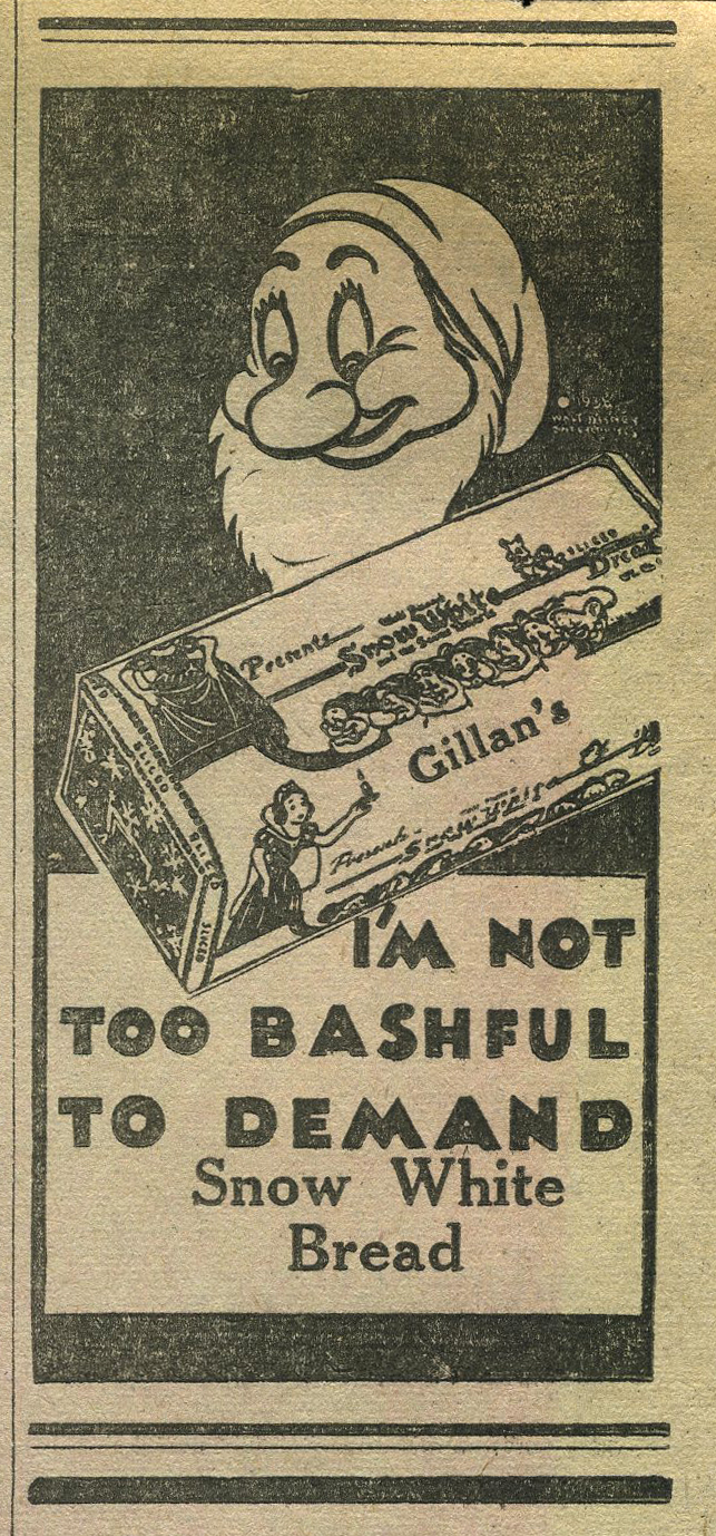 Filmic Light Snow White Archive 1939 Snow White Bread Newspaper Ads