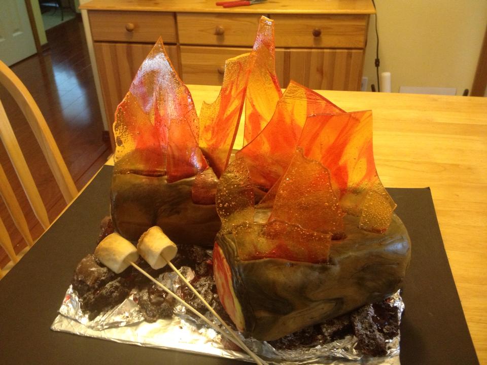 Dorinda's Cake Design: Campfire Cake with Sugar FLAMES