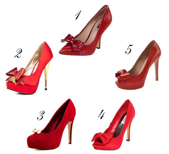 Red High Heel Shoes With Bows