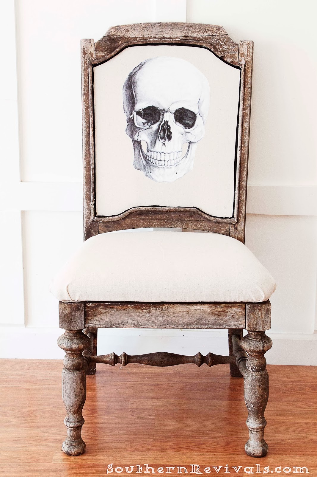 DIY Halloween Skeleton Skull Chair | A Fun Upcycle for a "Ruined" Chair ...