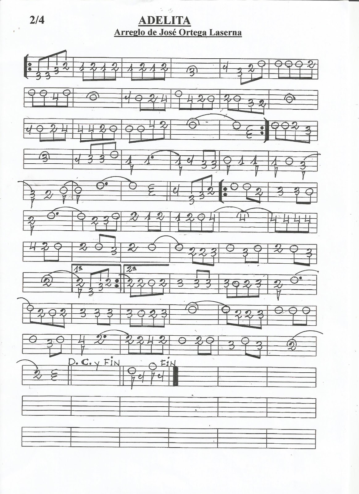 PARTITURAS EN CIFRA PARA BANDURRIA Y LAÚD DE JOSÉ ORTEGA LASERNA: ADELITA