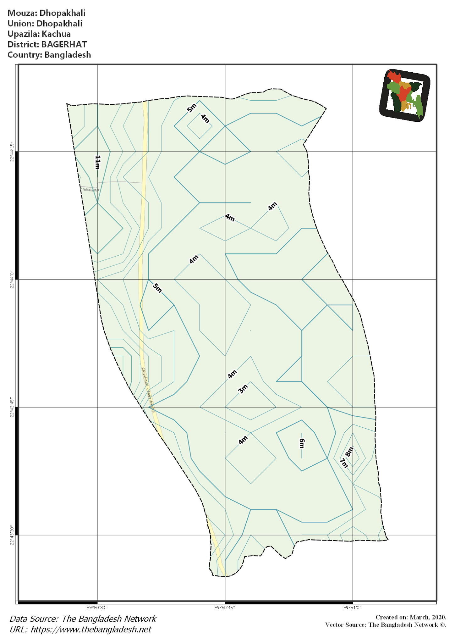 Map of Dhopakhali Mouza, Kachua, Bagerhat