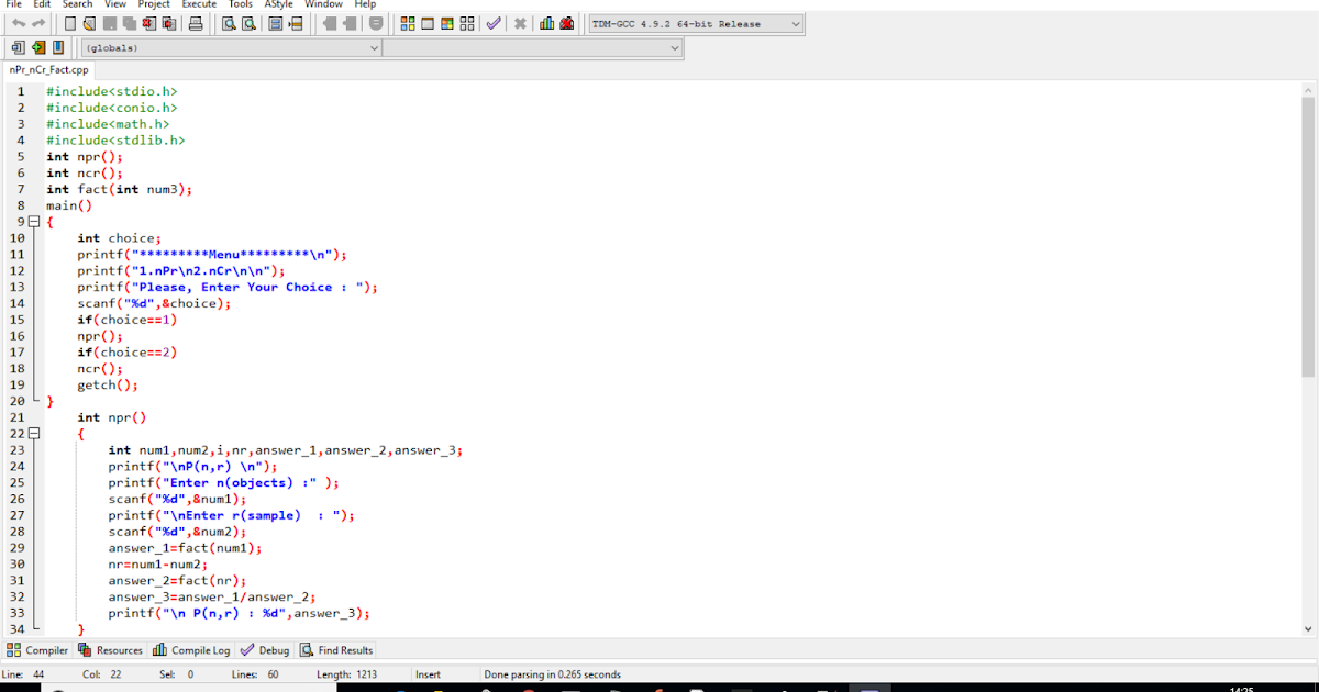 nPr & nCr Calculator using C-Language