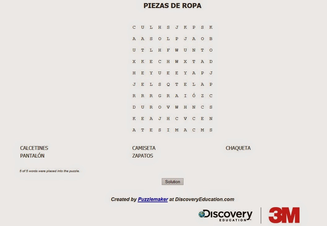 EL BAÚL DE LOS RECURSOS PARA EI: SOPA DE LETRA: PIEZAS DE ROPA