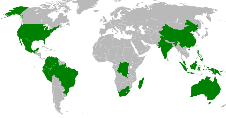 Map of megadiverse countries