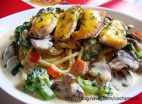 Cochimochi's Kitchen: Spaghetti con pechuga de pollo y verduras ...