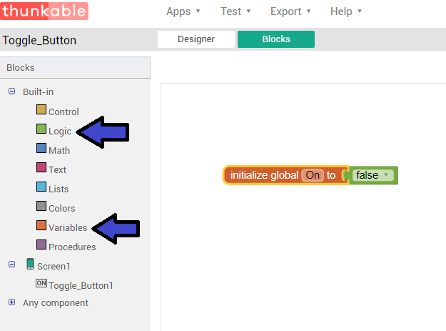 Tutor dos Nerds: Como utilizar o elemento toggle button no Thunkable/app Inventors