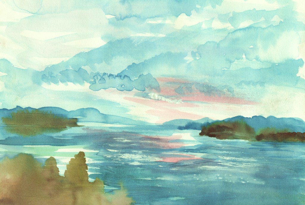 BETWEEN WATERS: November Liminal, Lake Champlain (watercolor painting)