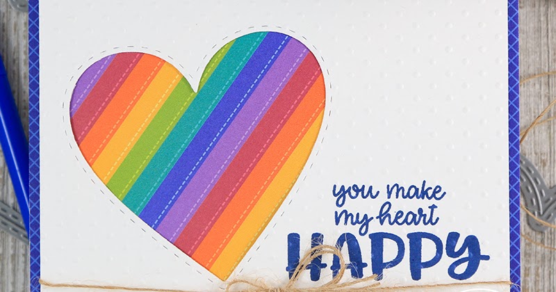 Sunny Studio: Happy Thoughts Rainbow Heart Happy Card with Juliana