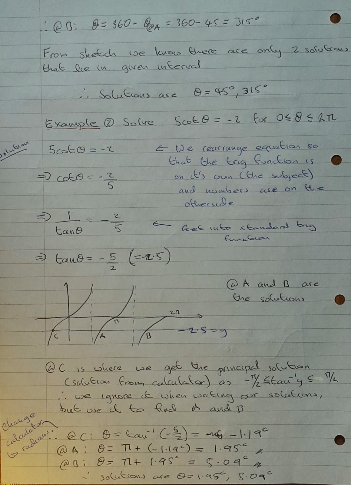 A Level Maths Notes: A2 - Solving trigonometric equations Part 2