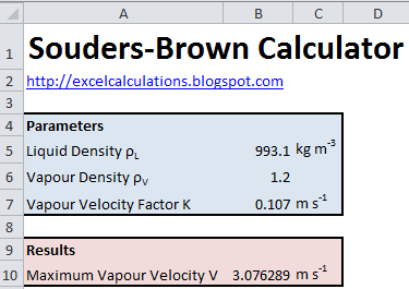 Souders-Brown Equation Calculator | Excel Calculations