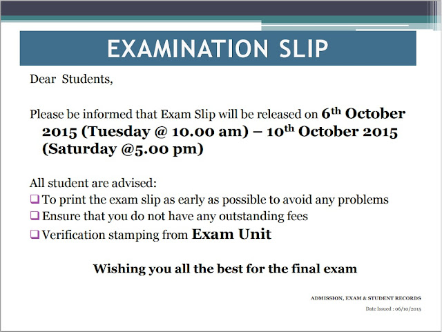 EXAM SLIP | Multimedia College (Sarawak)