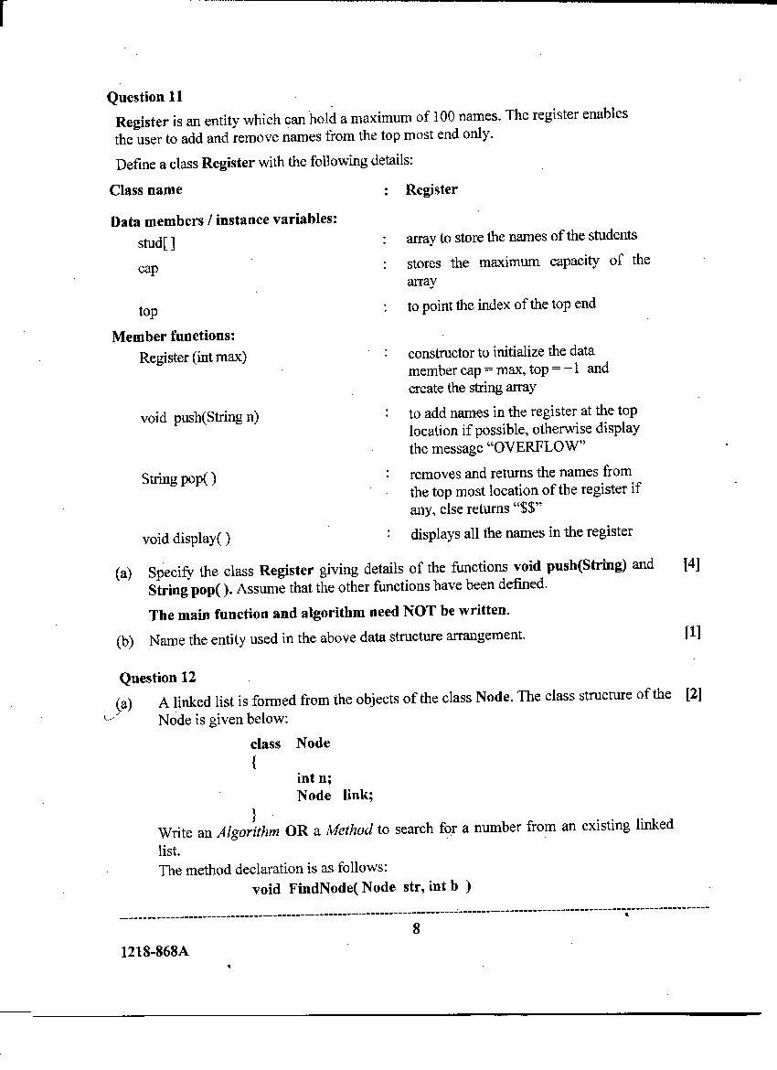 Computer Science Paper 1 Theory Isc 2018