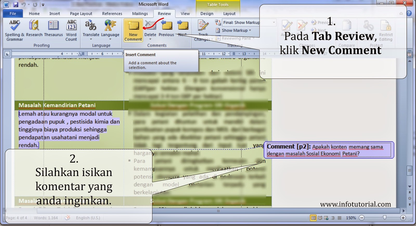 Cara insert komentar di Ms. Word 2010 | www.infotutorial.com