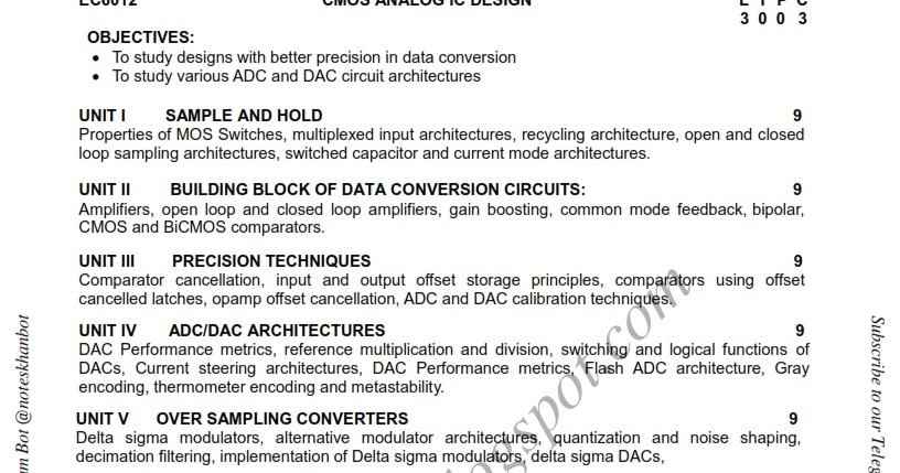 EC6012 CMOS Analog IC Design- Syllabus-Semester VII-ECE-BE-Anna ...