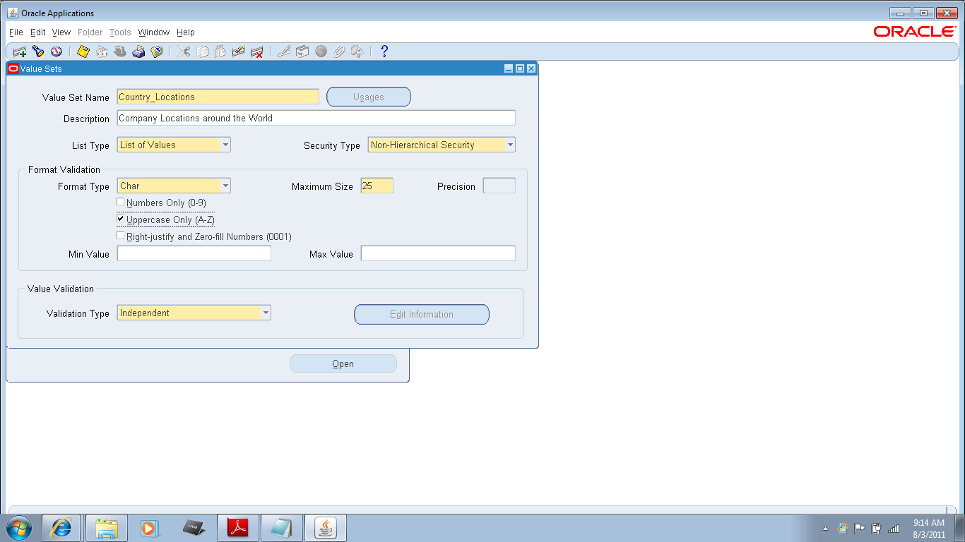 Oracle Applications Functional Value Sets In Oracle Applications
