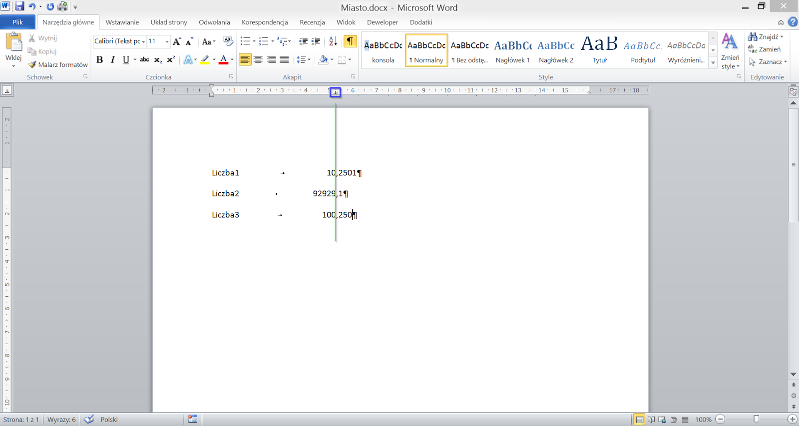Użycie tabulatora dziesiętnego