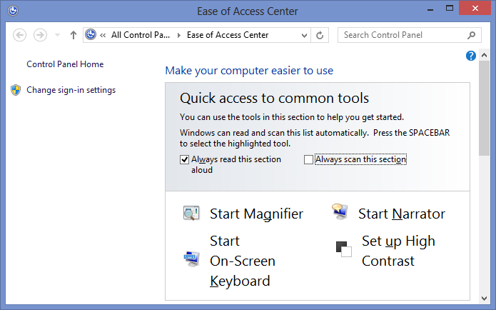 3 cách để mở Ease of Access Center trong Windows 8